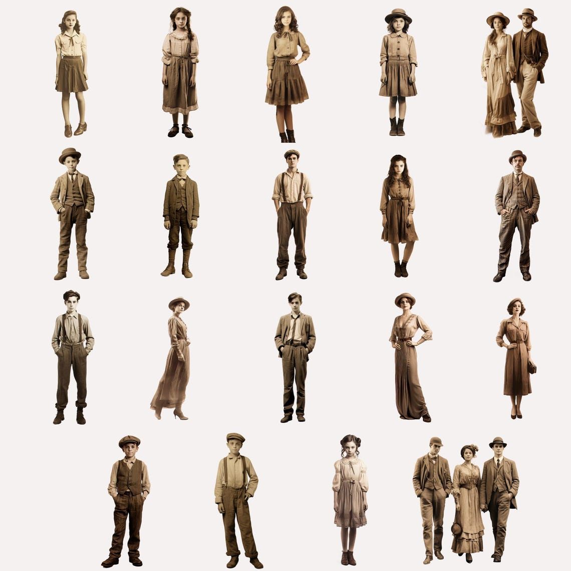 Vintage People Clipart INSTANT DOWNLOAD Sepia Tone Men, Women, Boys ...