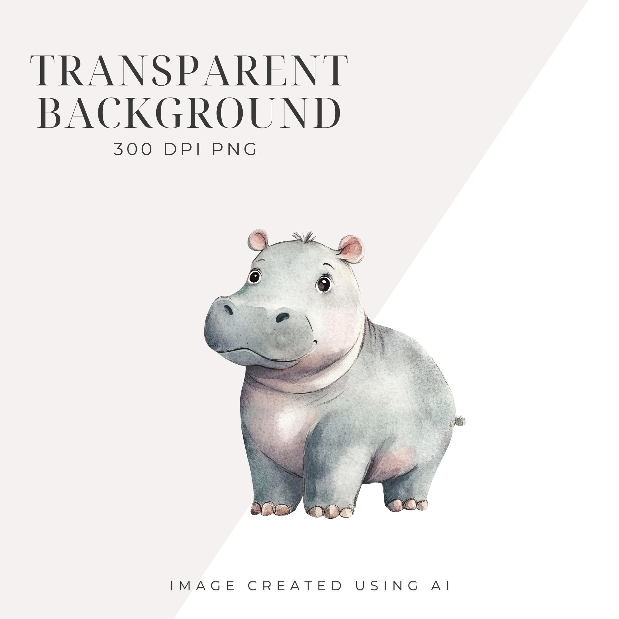 Cute Hippo Clipart, Instant Download, Watercolor Baby Hippo PNG ...