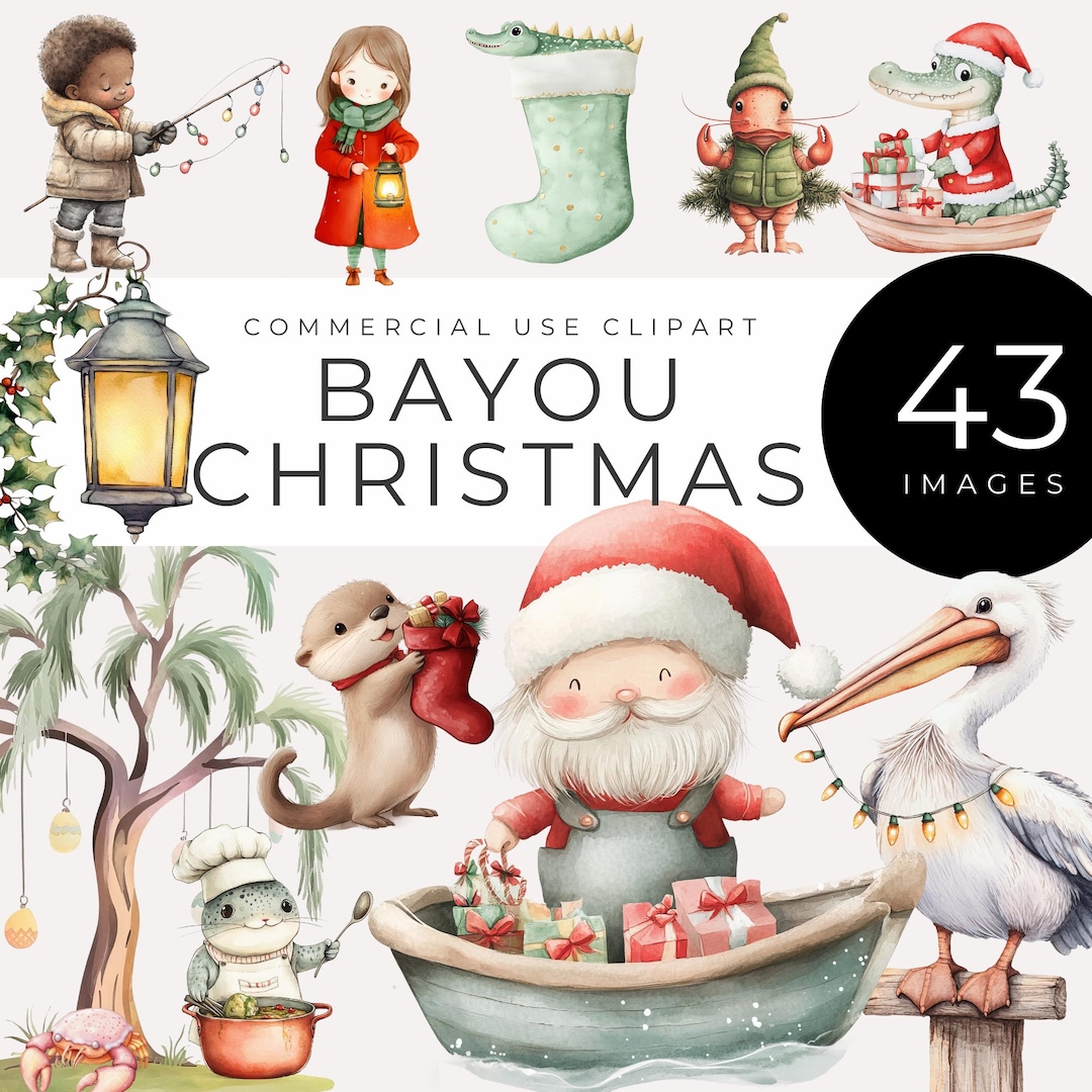 Cajun Santa Clipart, Instant Download, Festive Swamp Christmas Graphics ...