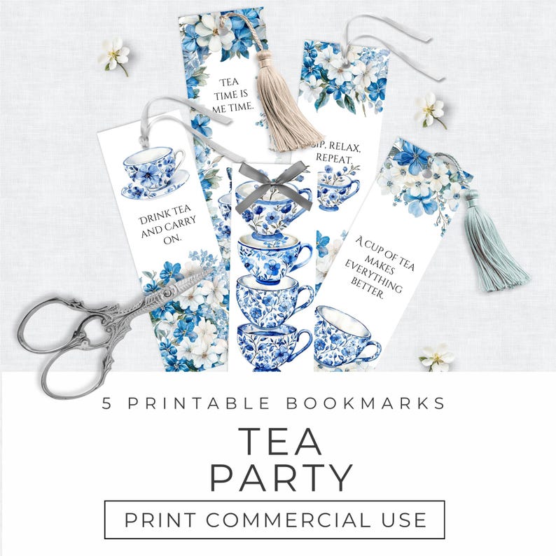 Tea Lover Bookmarks, Instant Download, Blue Chinoiserie Placeholders ...