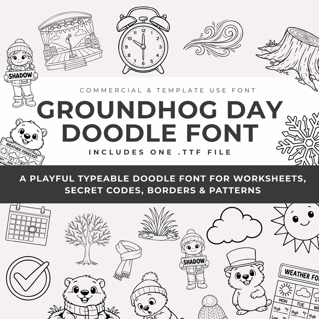 Groundhog Day Doodle Font, Typeable Icon Font for Kid Worksheets ...