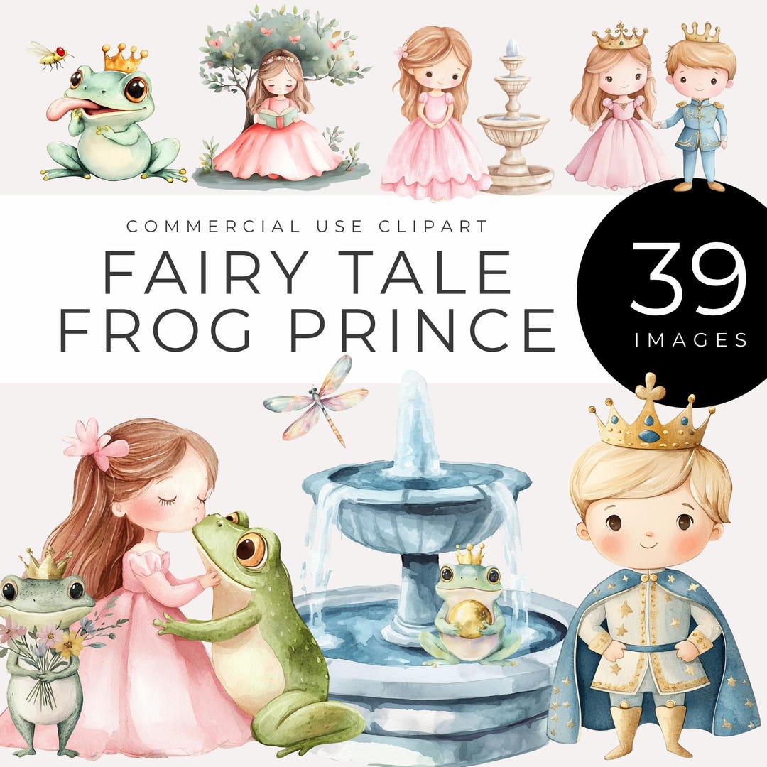 Watercolor Frog Prince Clipart, Instant Download, Fairy Tale, Princess ...