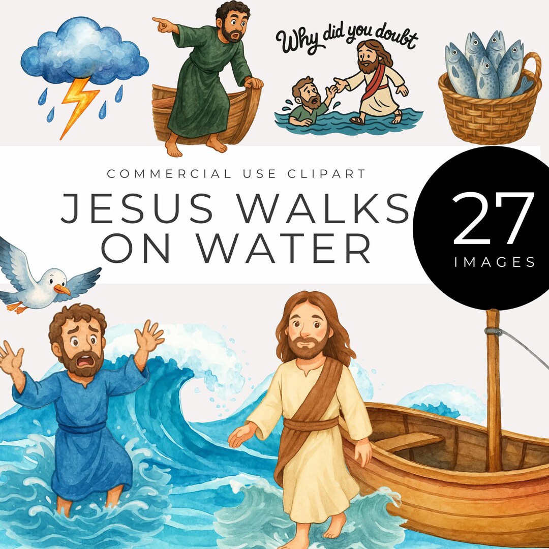 Jesus Walks on Water Clipart, Instant Download, Christian Bible Story ...