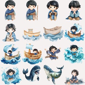 Jonah and the Whale Clipart INSTANT DOWNLOAD Watercolor Bible Story ...