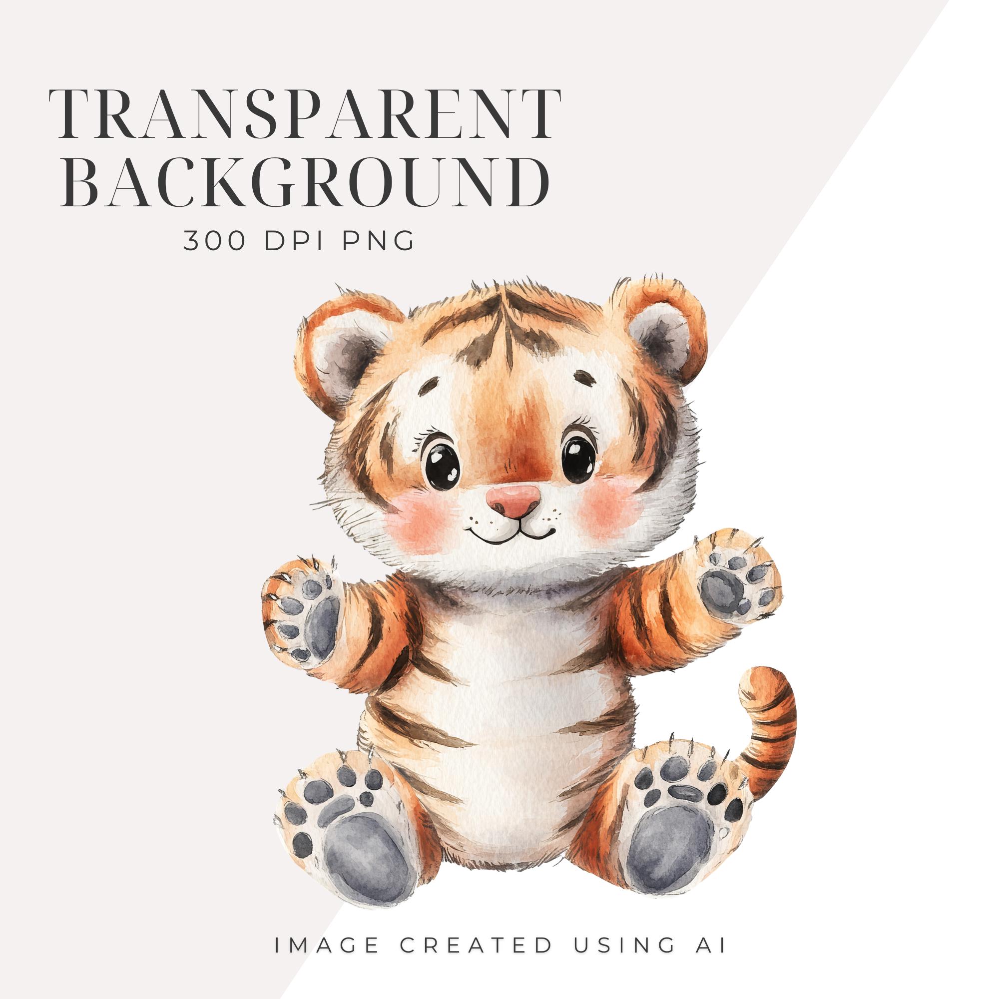Cute Tiger Clipart, Instant Download, Watercolor Baby Animal, Jungle ...