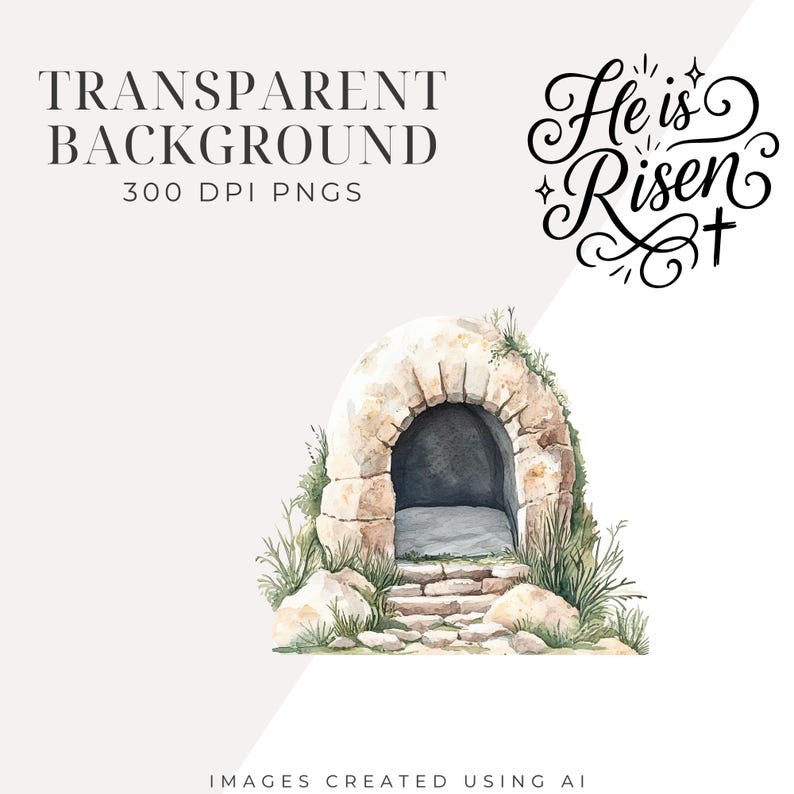 Empty Tomb Clipart, Instant Download, Christian Easter Watercolor ...