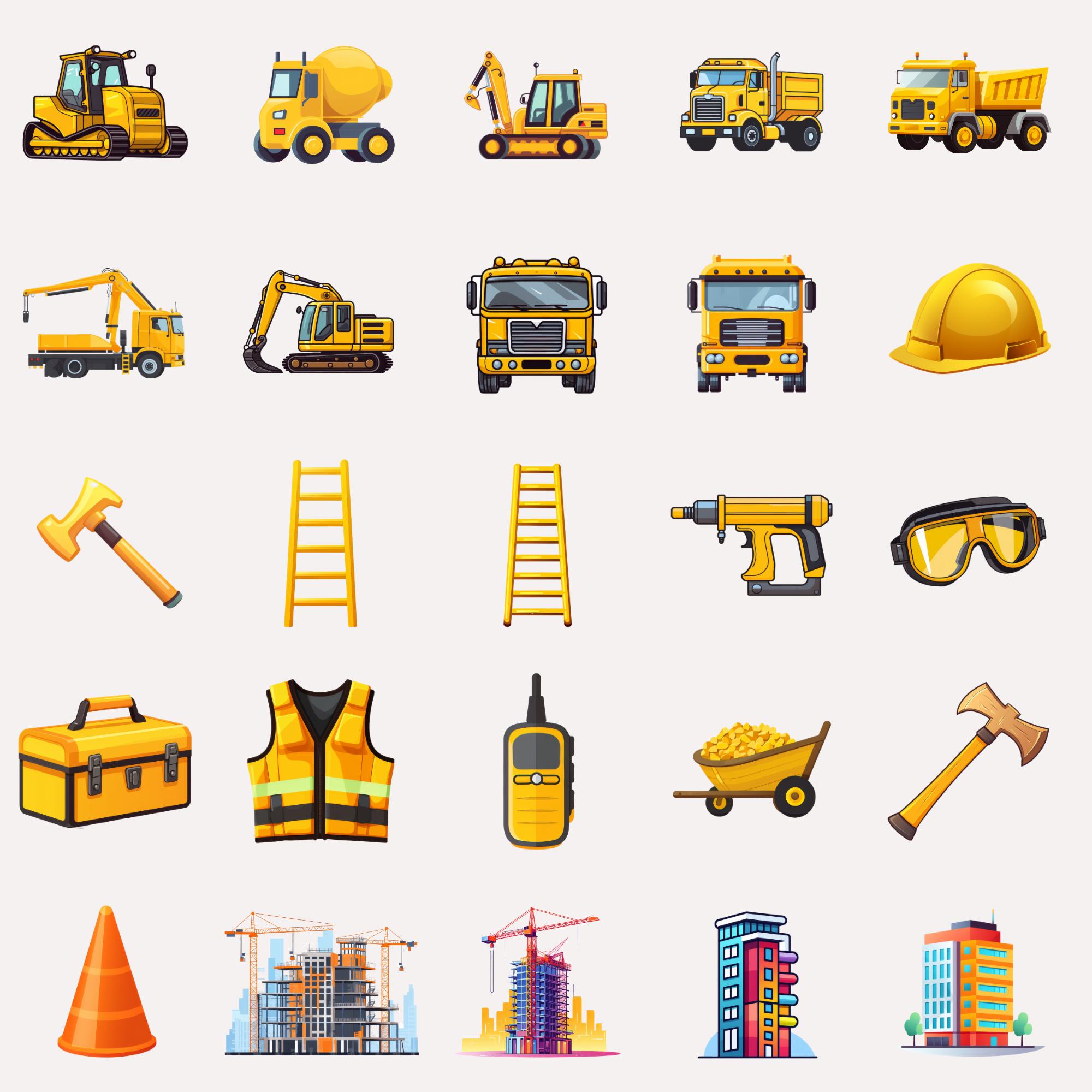 Construction Truck Clipart INSTANT DOWNLOAD Backhoe, Dump Truck, Cement ...