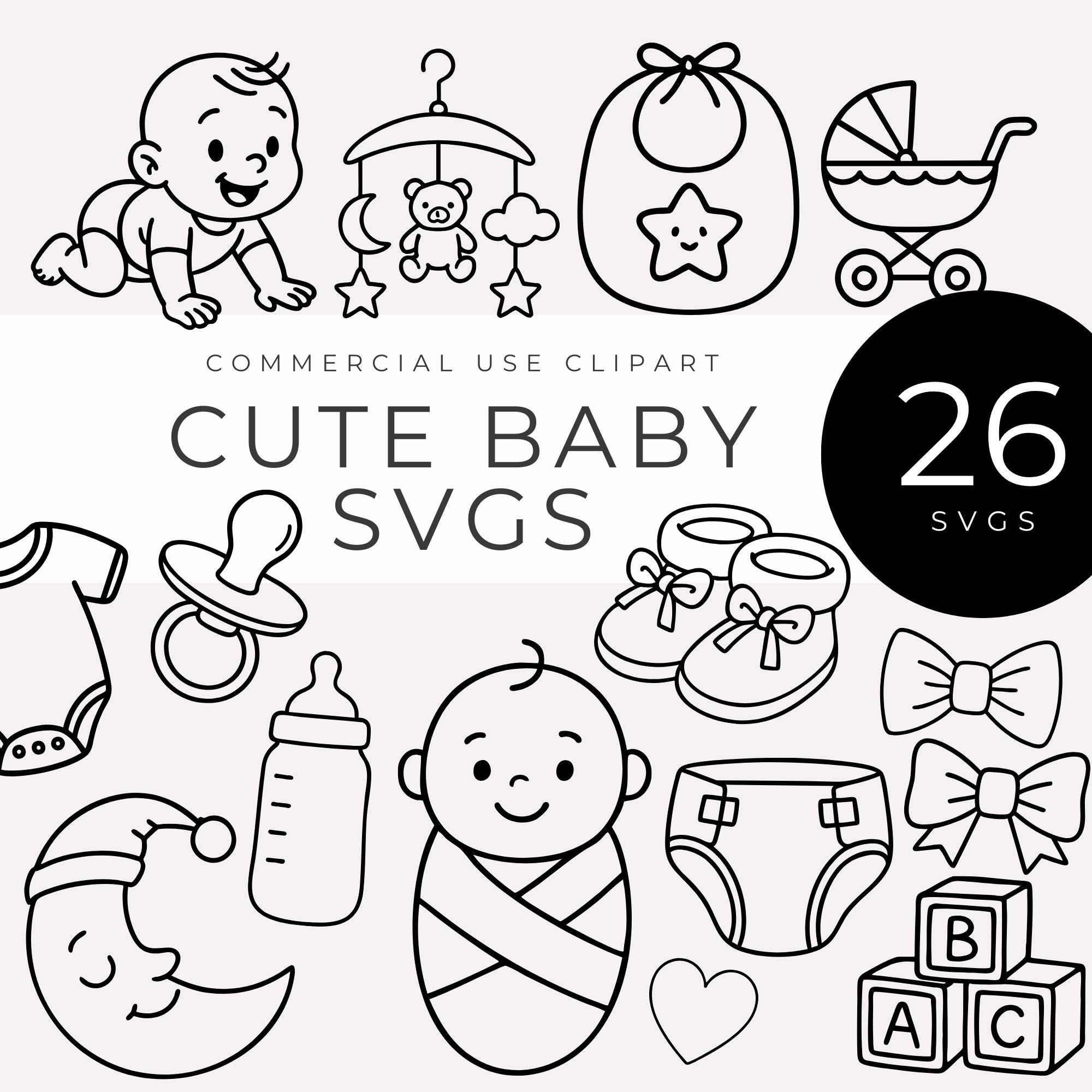 Cute Baby SVG Icons, Instant Download, Black & White Baby Clipart for ...