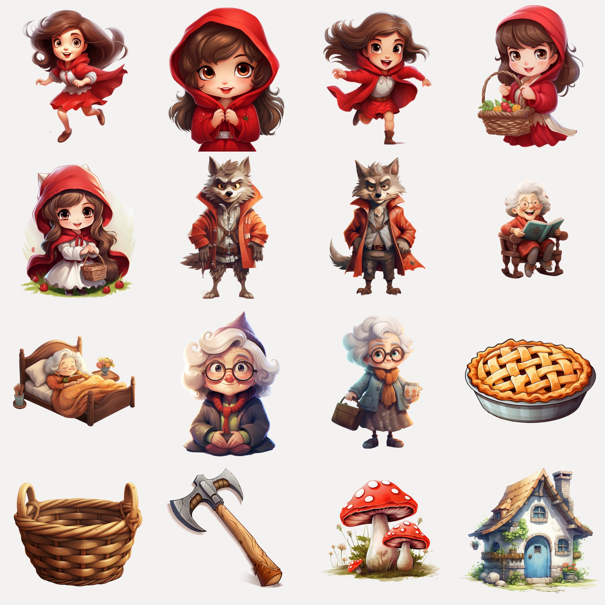 Little Red Riding Hood Clipart INSTANT DOWNLOAD Fairytale Watercolor ...