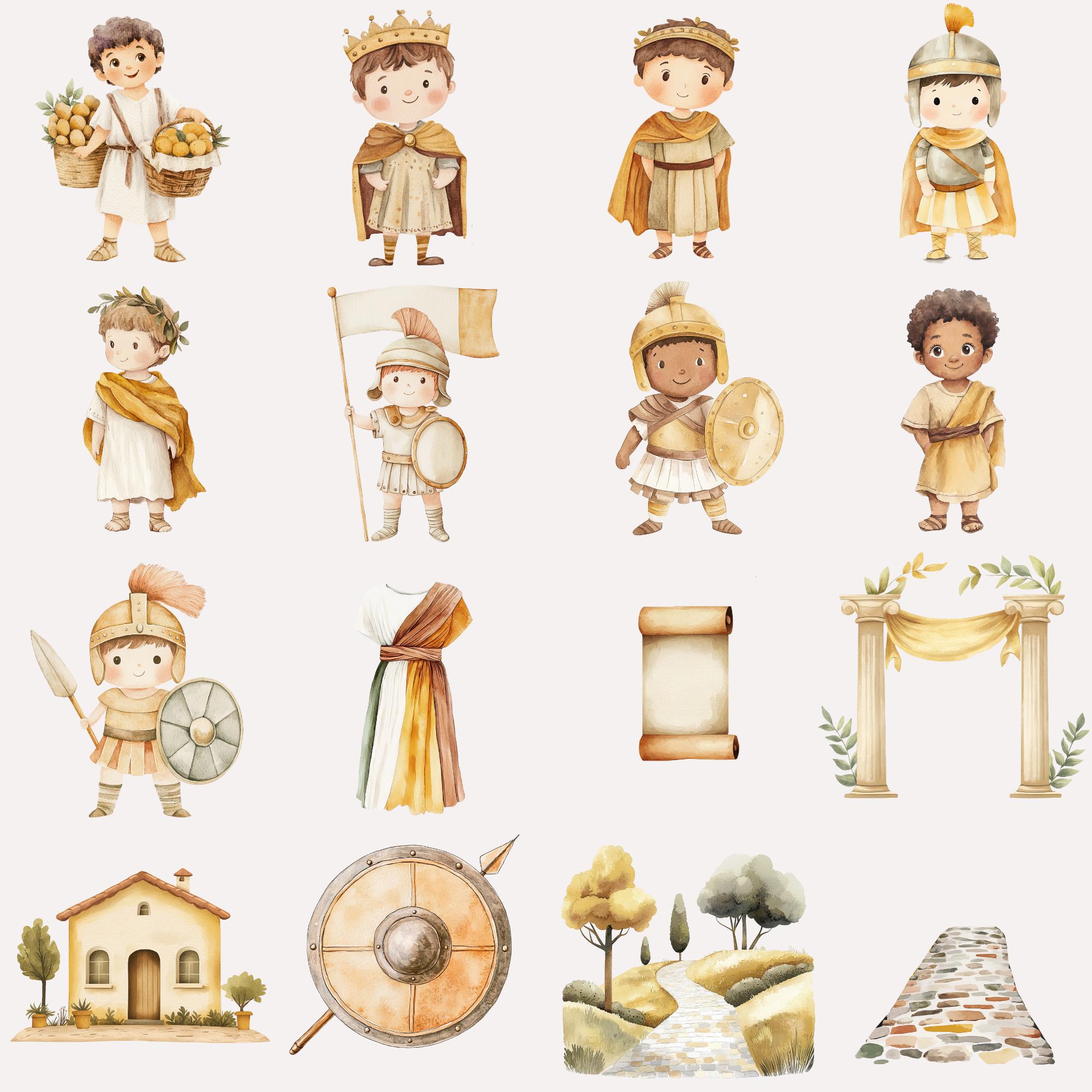 Cute Roman Empire Clipart Instant Download Watercolor Gladiators ...