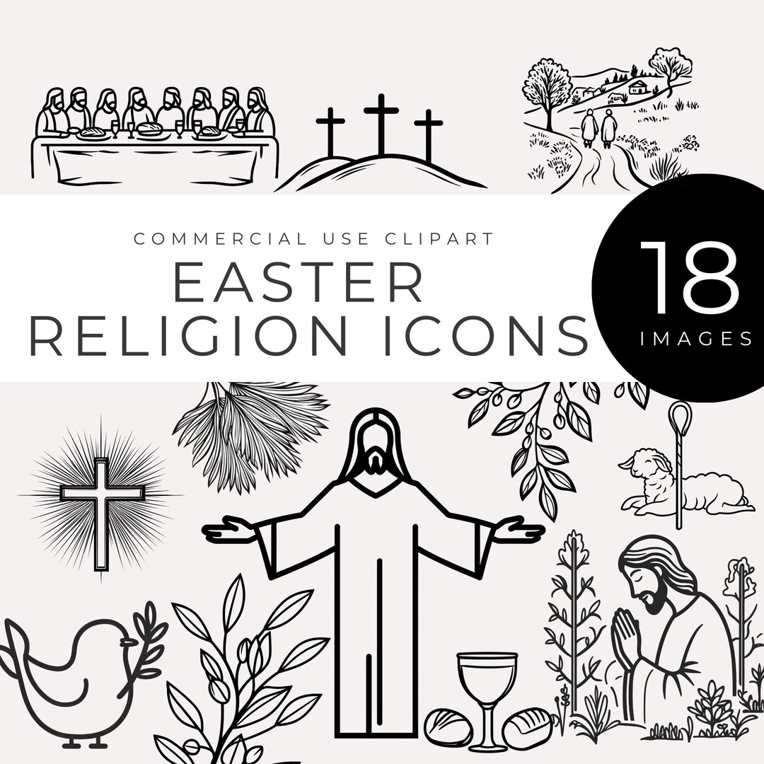 Easter Religious Icons Clipart, Christian Symbols in Black and White ...
