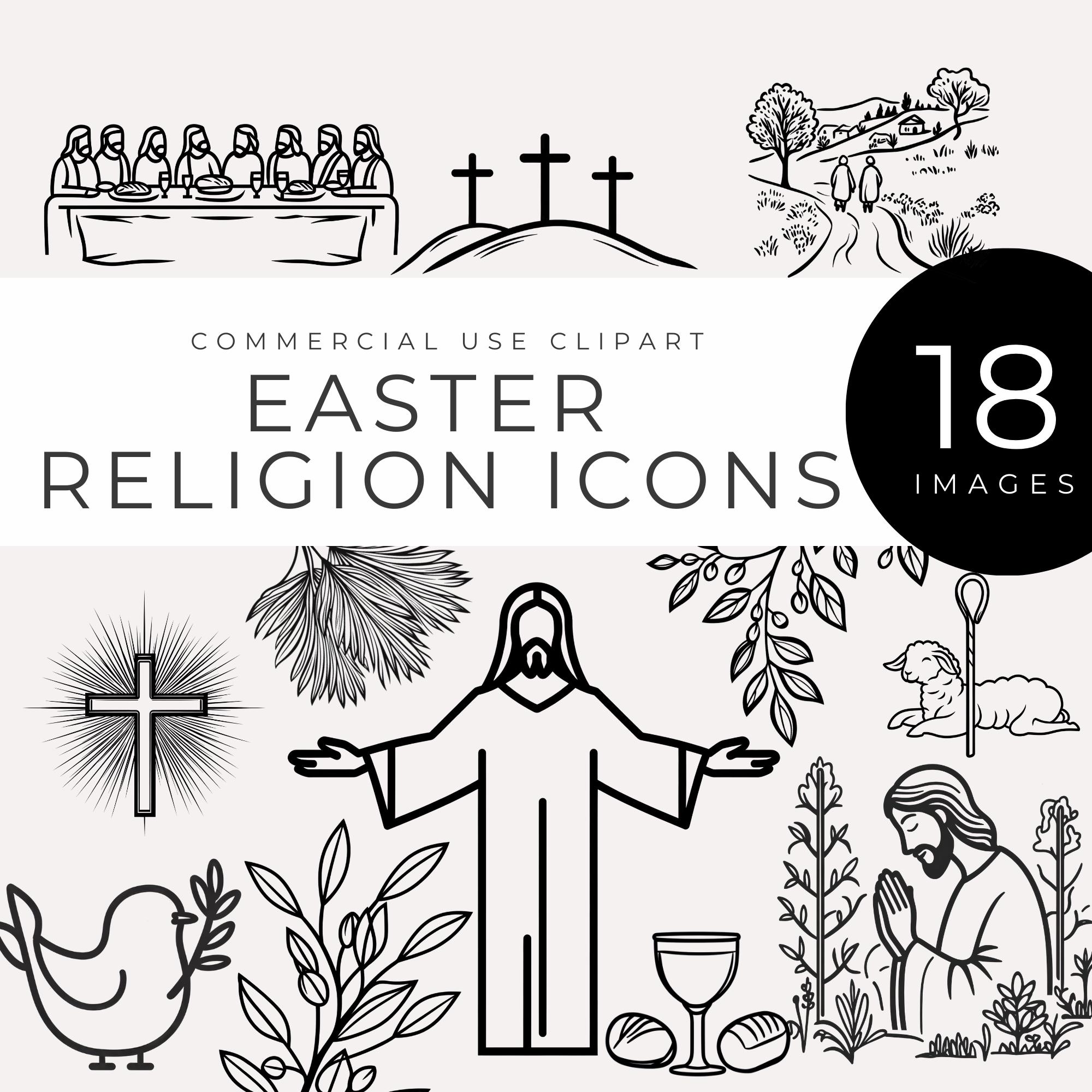 Easter Religious Icons Clipart, Christian Symbols in Black and White ...