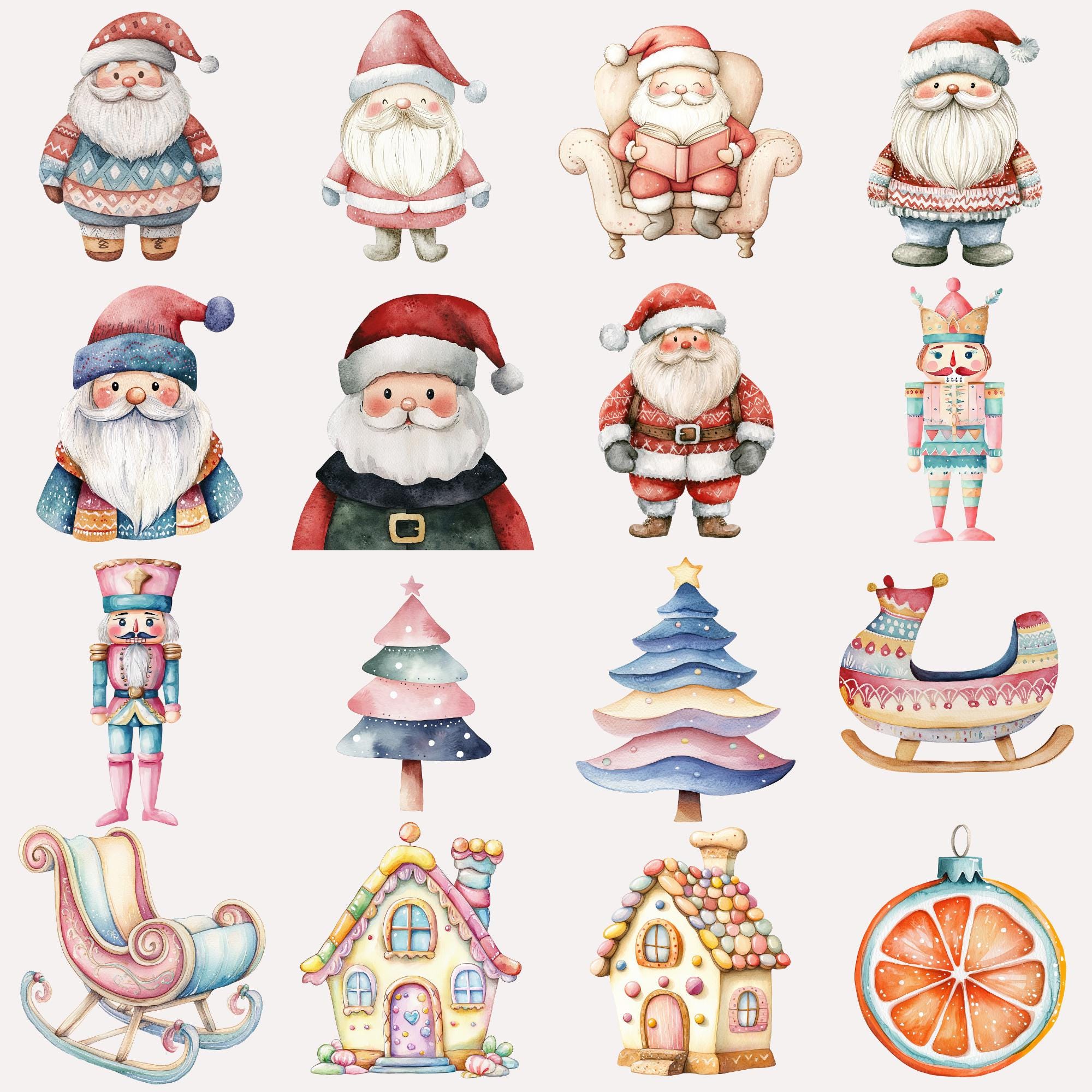 Scandi Santa Clipart Instant Download Cute Watercolor Hygge Christmas ...