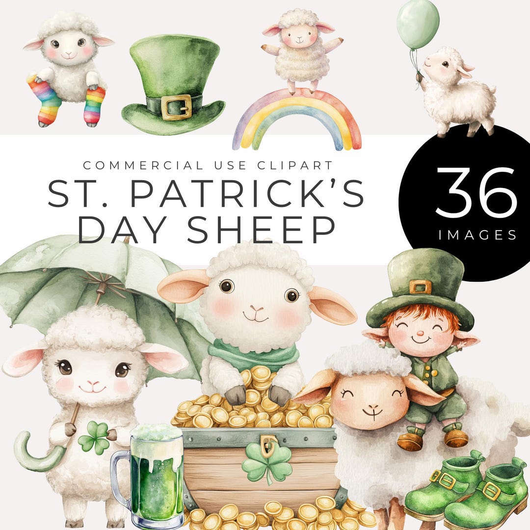 St. Patrick’s Day Sheep Clipart, Instant Download, Watercolor Lambs ...