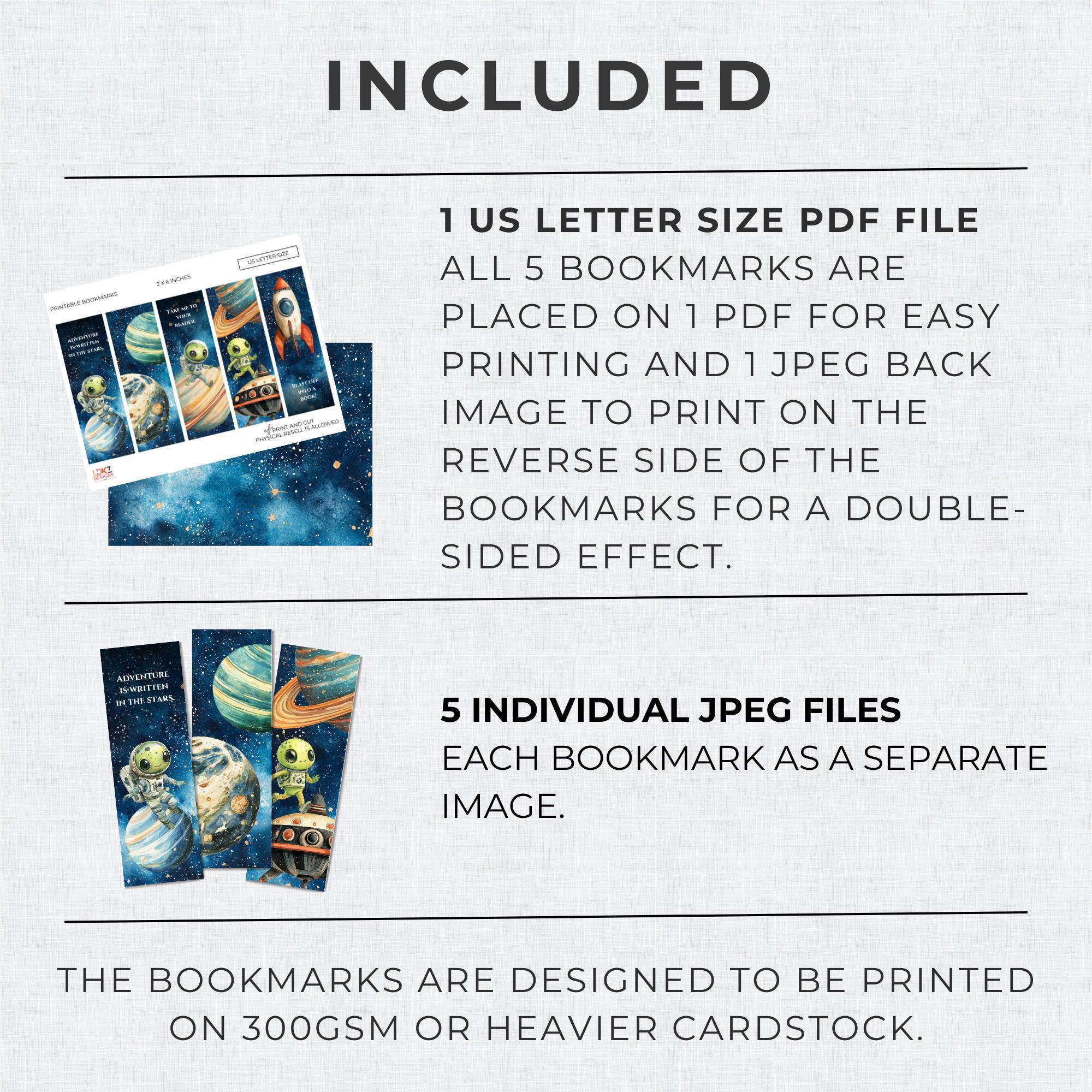 Space Alien Bookmarks, Instant Download, Outer Space Page Markers, Sci ...