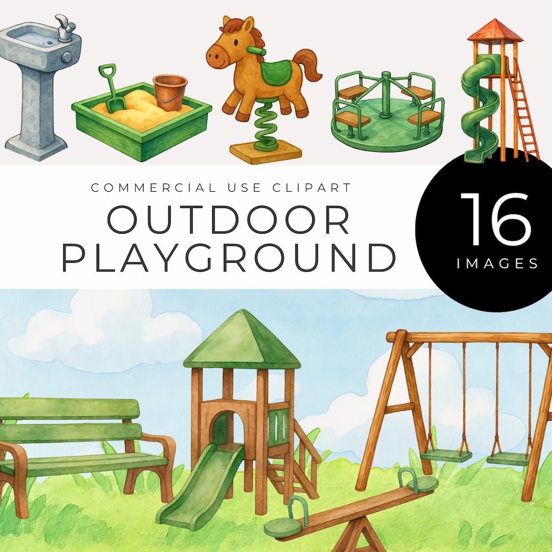 Outdoor Playground Clipart, Watercolor Park Equipment PNG, Kids Playset ...
