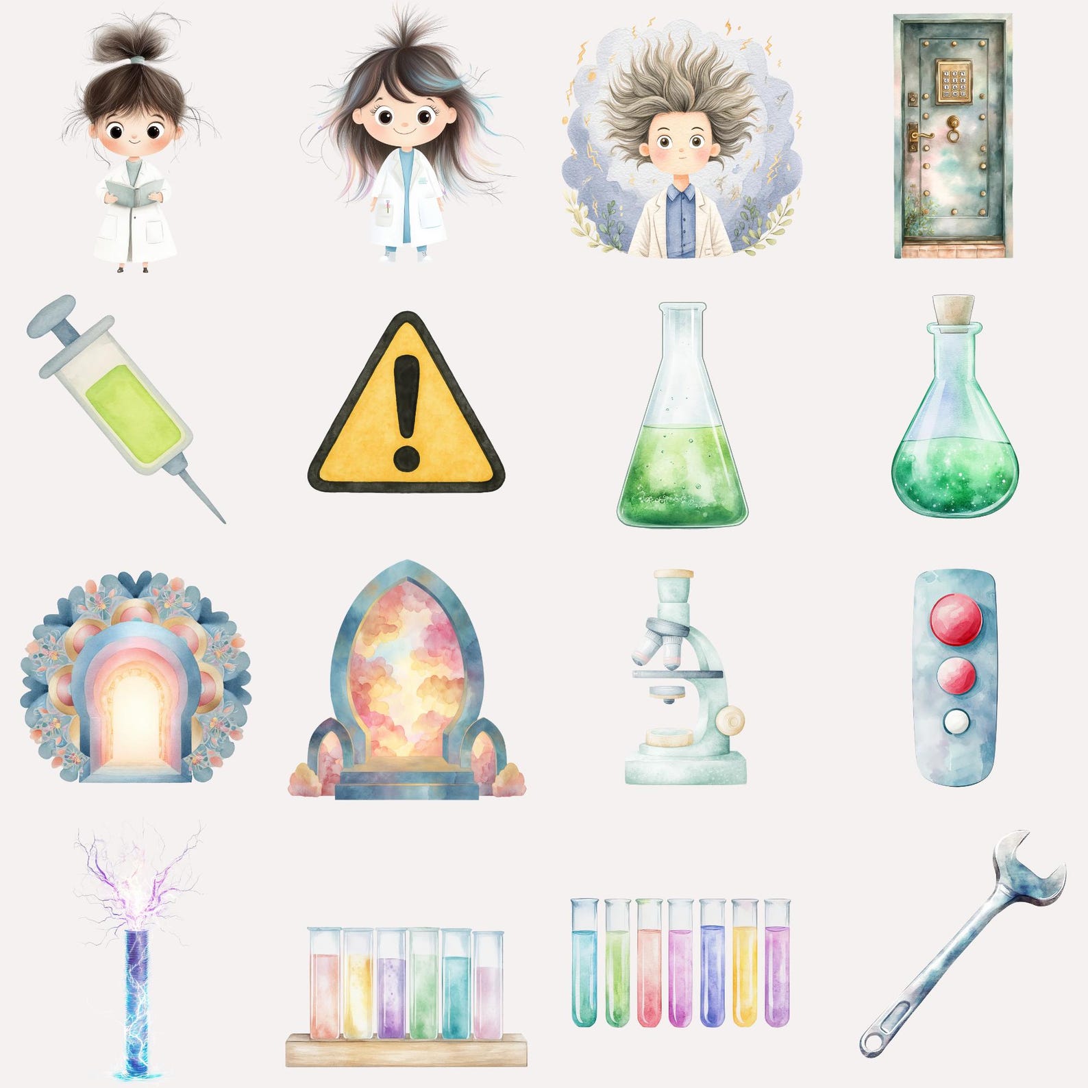Mad Scientist Clipart, Instant Download, STEM Kids, Wild Hair Kids, Lab ...