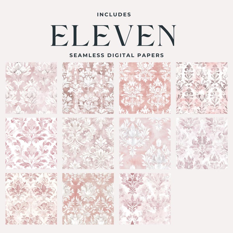 Pink Damask Digital Papers, Instant Download, Vintage Floral Patterns ...
