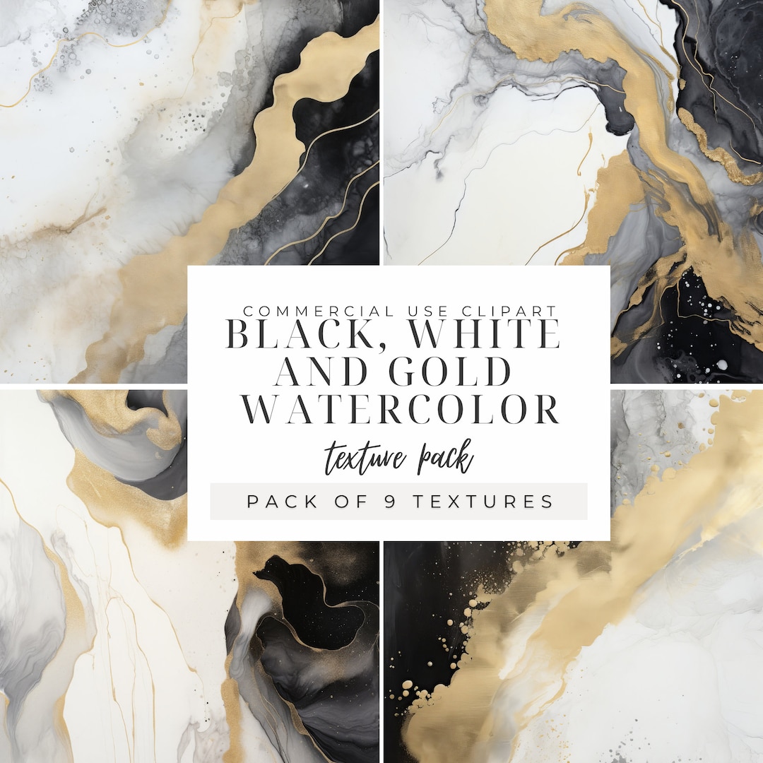 Black, White & Gold Watercolor Textures INSTANT DOWNLOAD Sophisticated ...