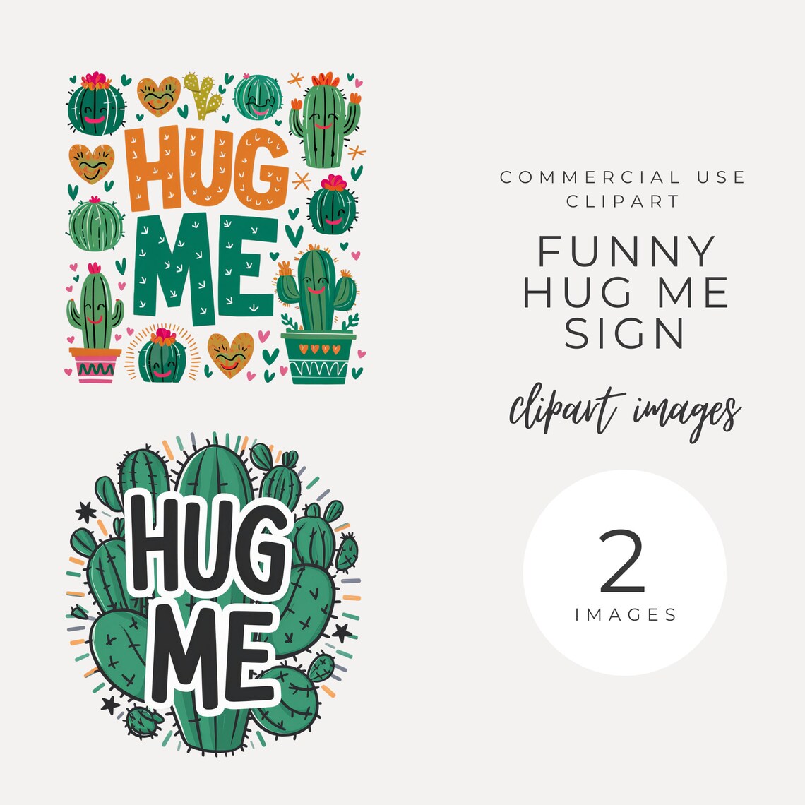 Funny Hug Me Cactus Sign Clipart INSTANT DOWNLOAD Ironic Home & Office ...