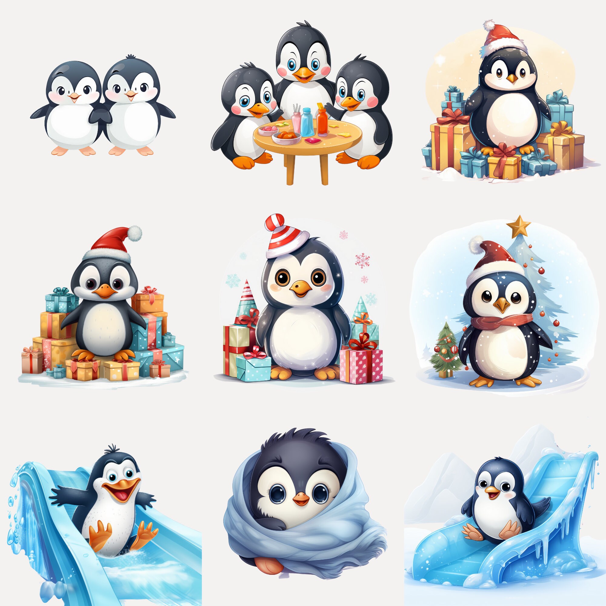 Penguin Cartoon Clipart DIGITAL DOWNLOAD Winter Animals & Cute Penguin ...
