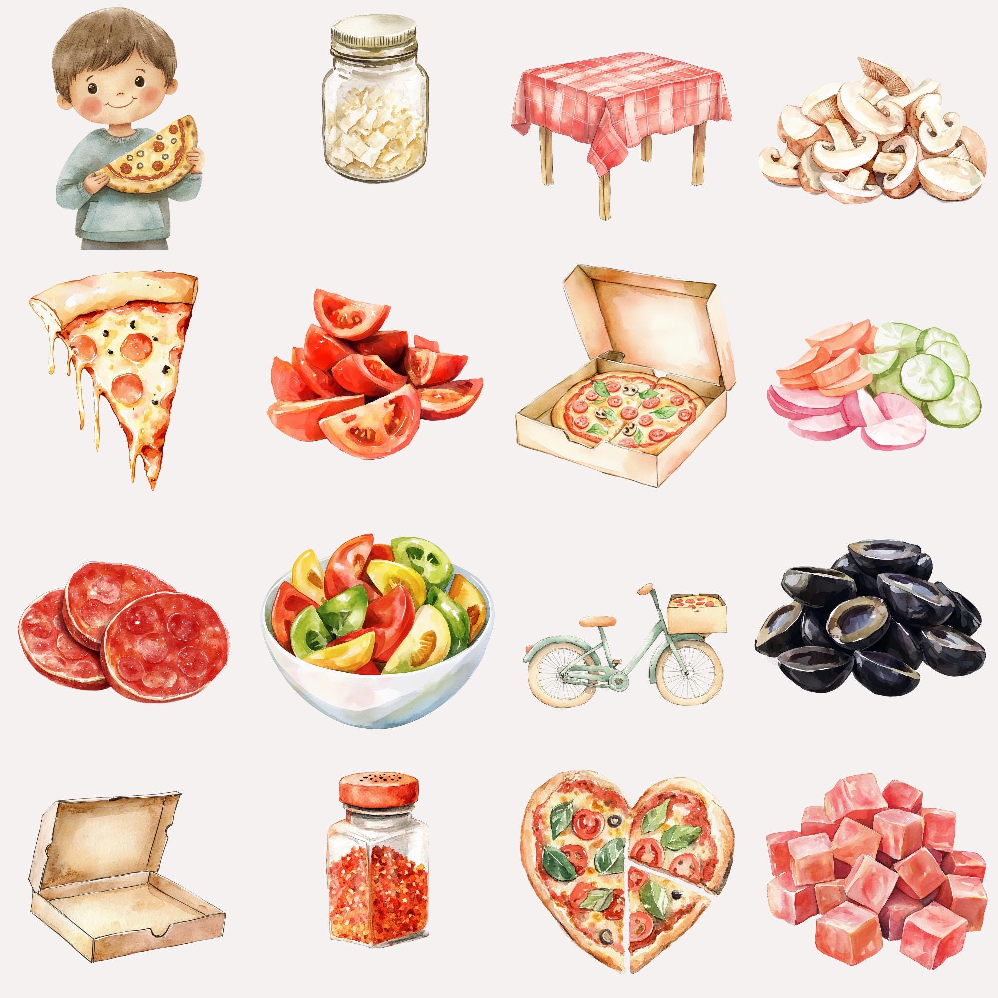 Pizza Toppings Clipart INSTANT DOWNLOAD Cute Food Illustrations ...