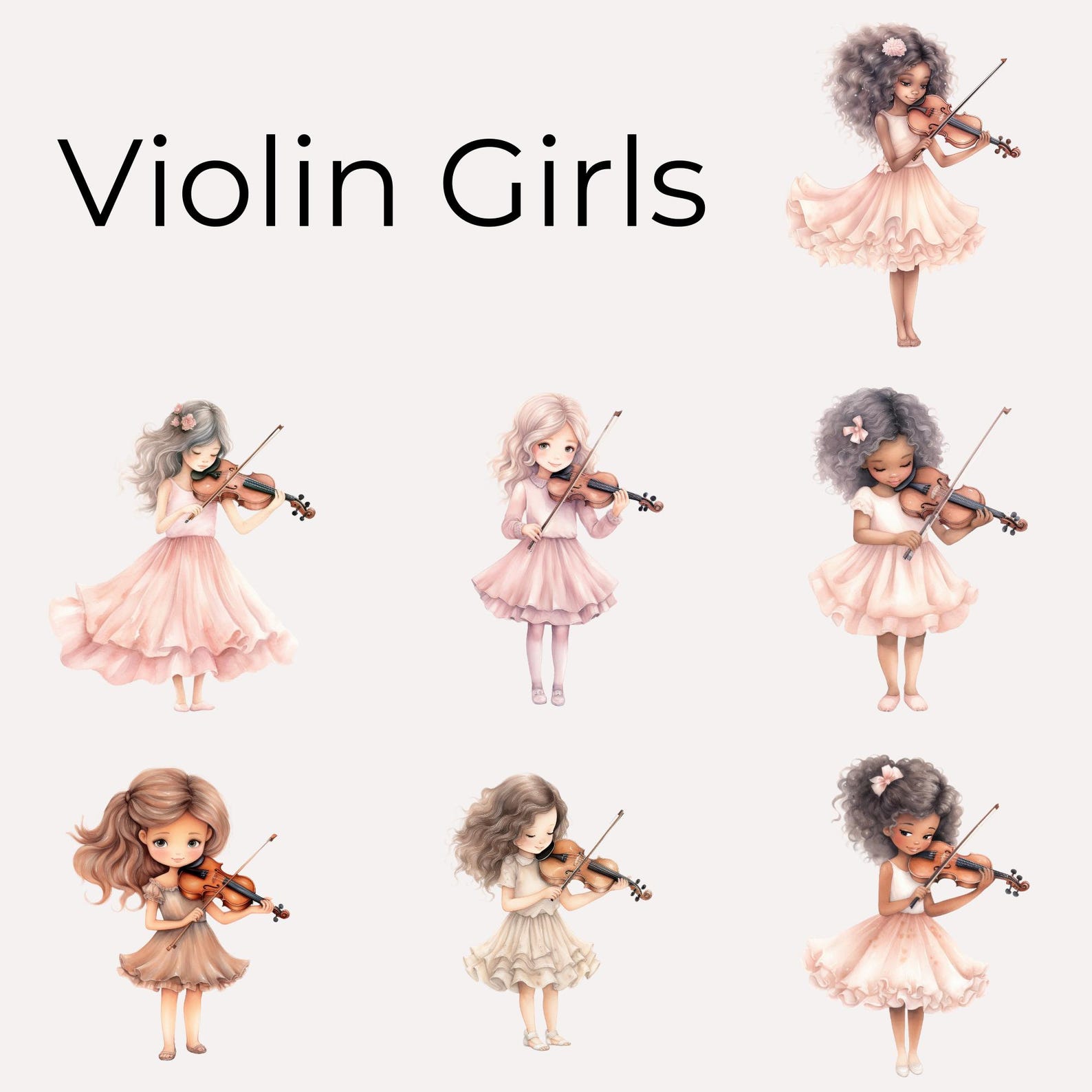 Violin Girl Clipart INSTANT DOWNLOAD Watercolor Musical Instruments ...