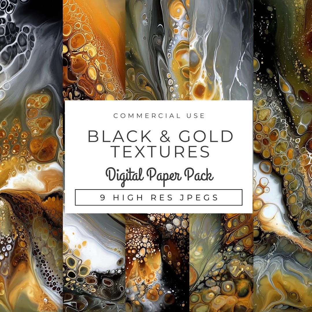 Black and Gold Abstract Digital Papers, Luxury Background Textures ...