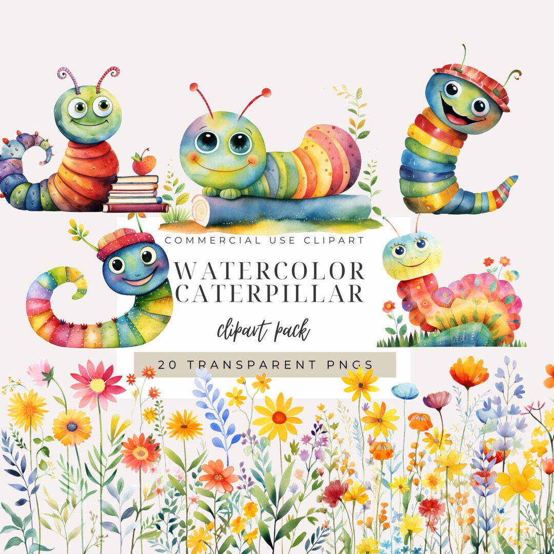 Watercolor Caterpillar Clipart INSTANT DOWNLOAD Cute Bug and ...