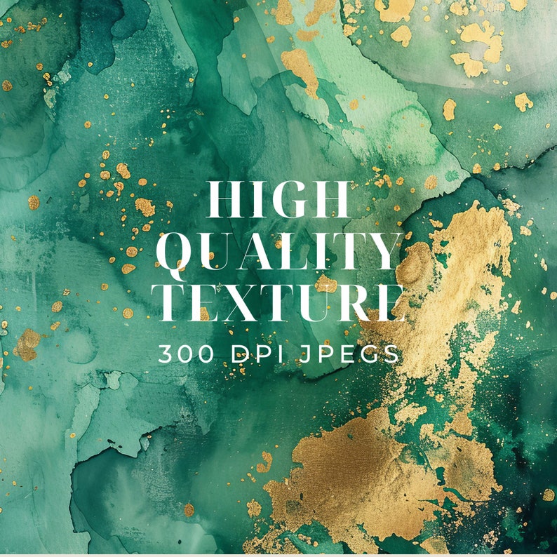 Emerald Green & Gold Abstract Watercolor Textures, INSTANT DOWNLOAD ...