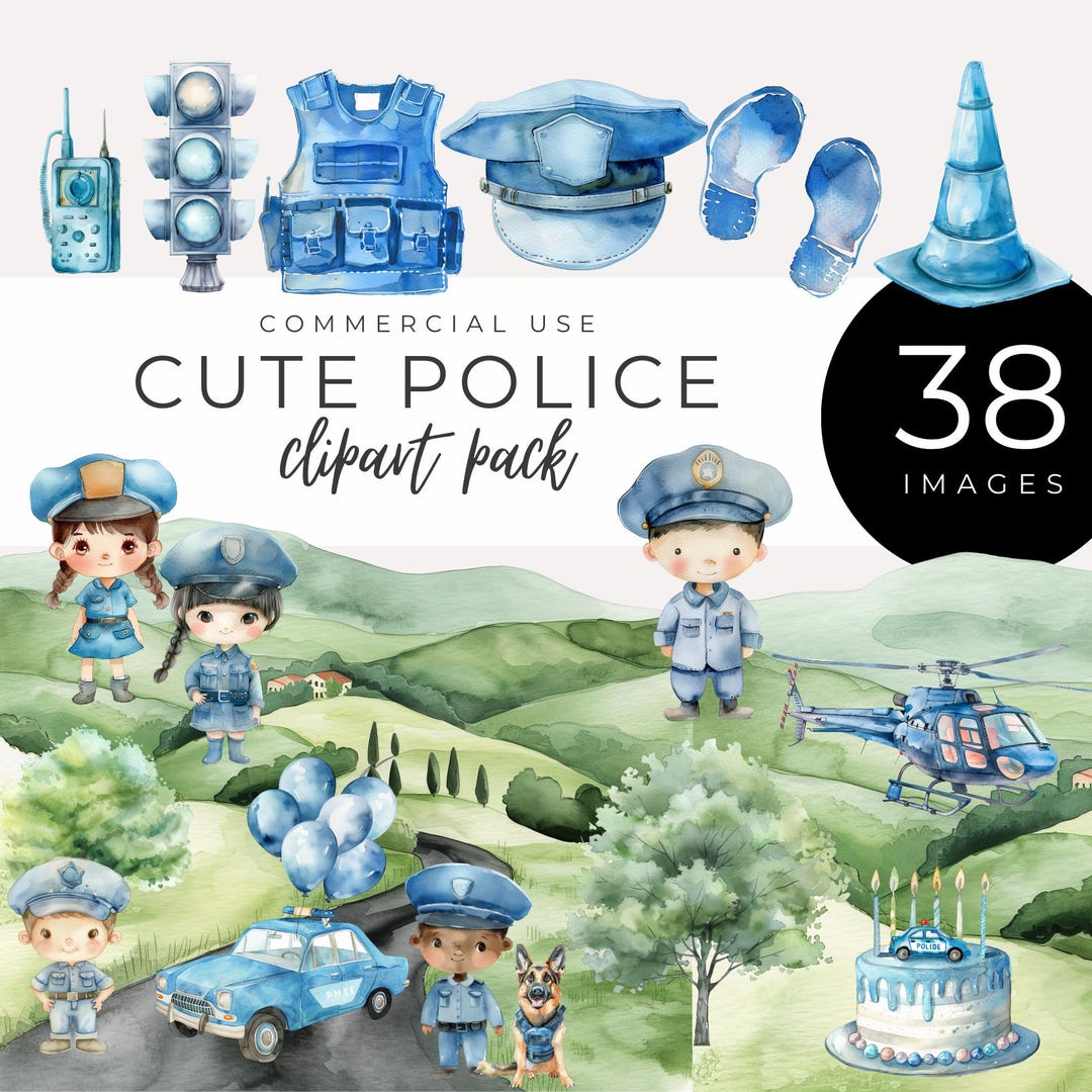 Cute Watercolor Police Clipart INSTANT DOWNLOAD Police Officers & Cars ...