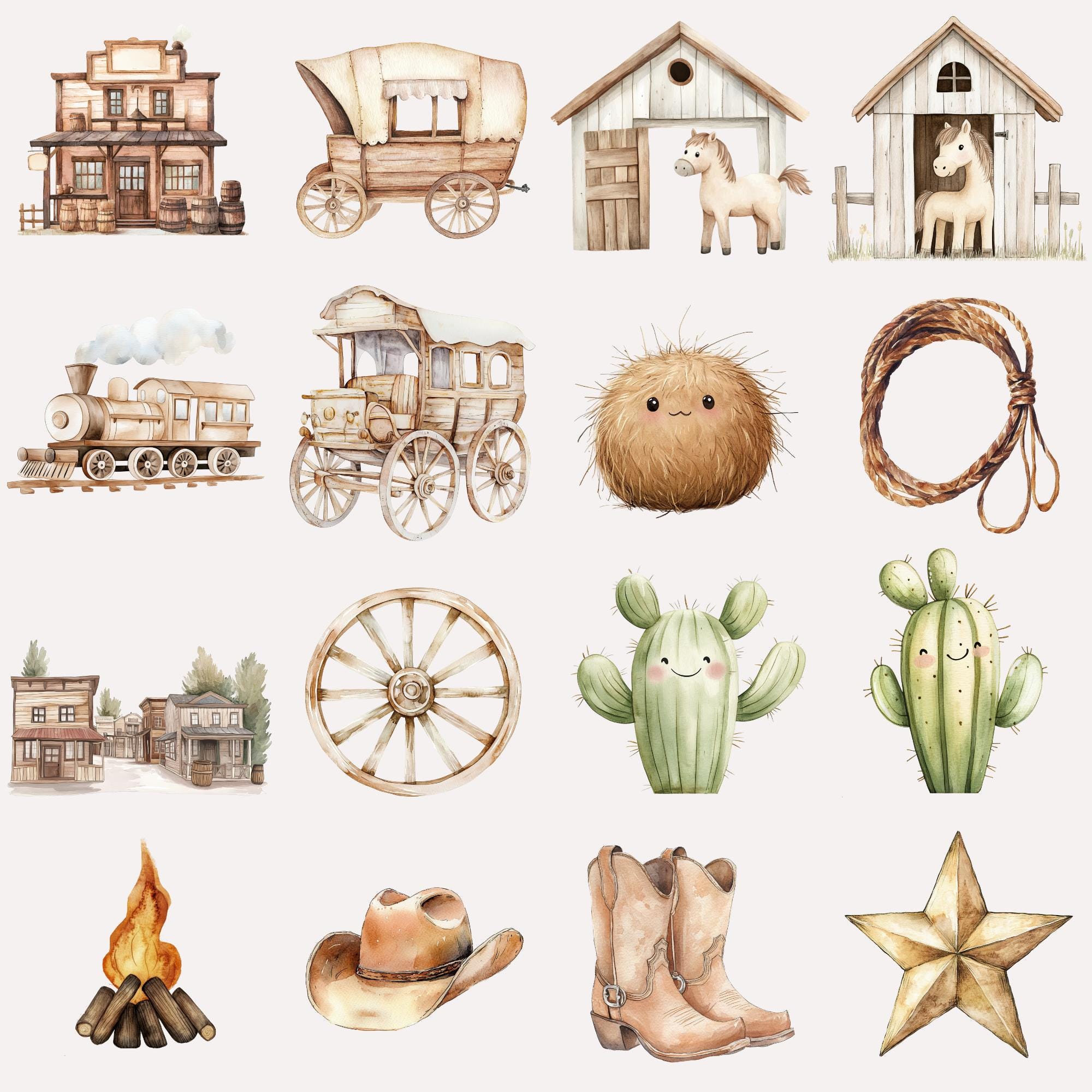 Wild West Clipart INSTANT DOWNLOAD Watercolor Cowboys Cowgirls, Western ...