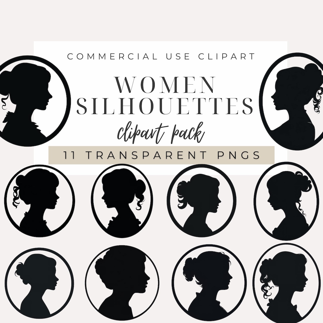 Woman's Silhouette Clipart in Oval Frame INSTANT DOWNLOAD Elegant ...