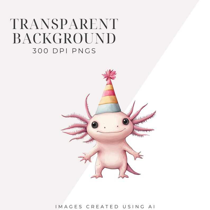 Axolotl Birthday Clipart, Instant Download, Cute Watercolor Party PNG ...