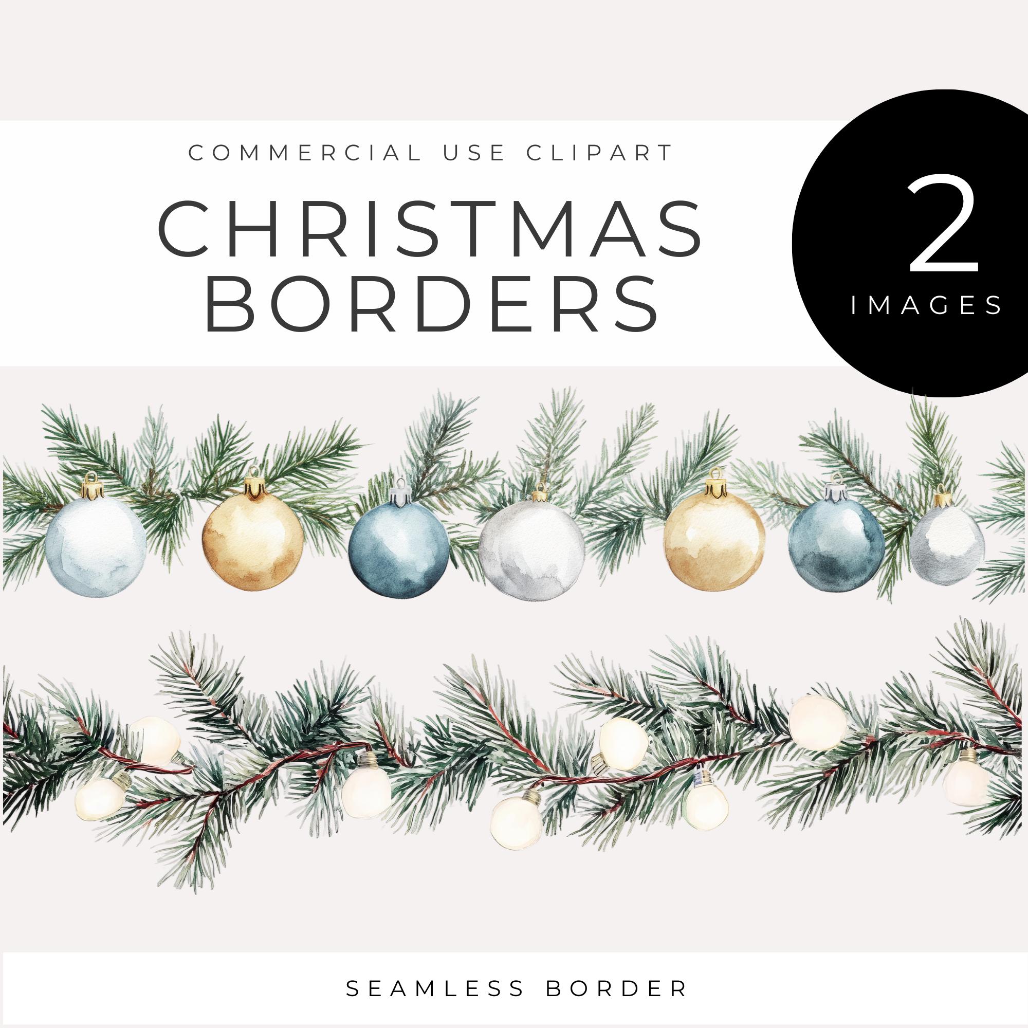 Watercolor Christmas Garland Borders INSTANT DOWNLOAD Seamless Holiday ...
