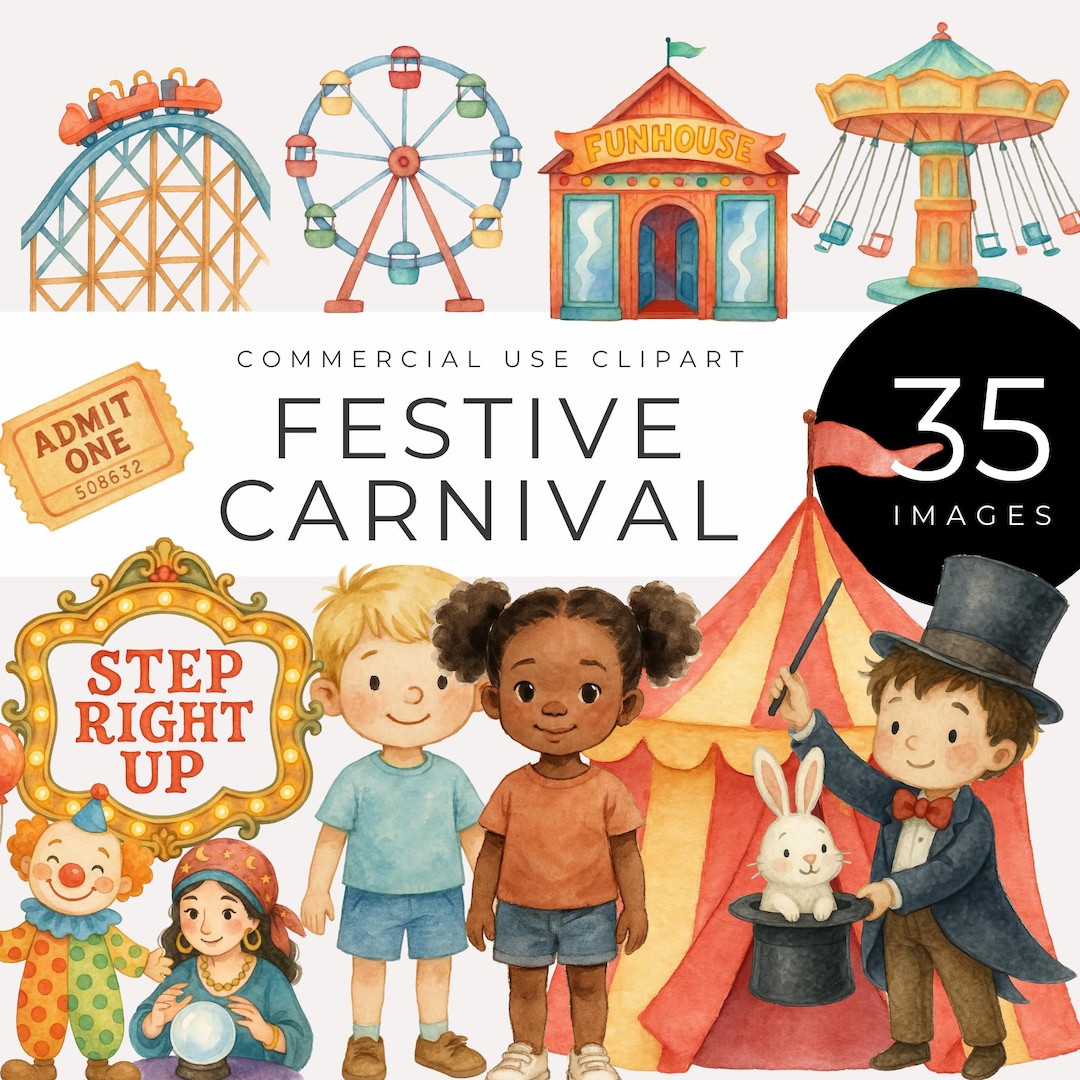 Festive Carnival Clipart, Instant Download, Watercolor Fair Games ...