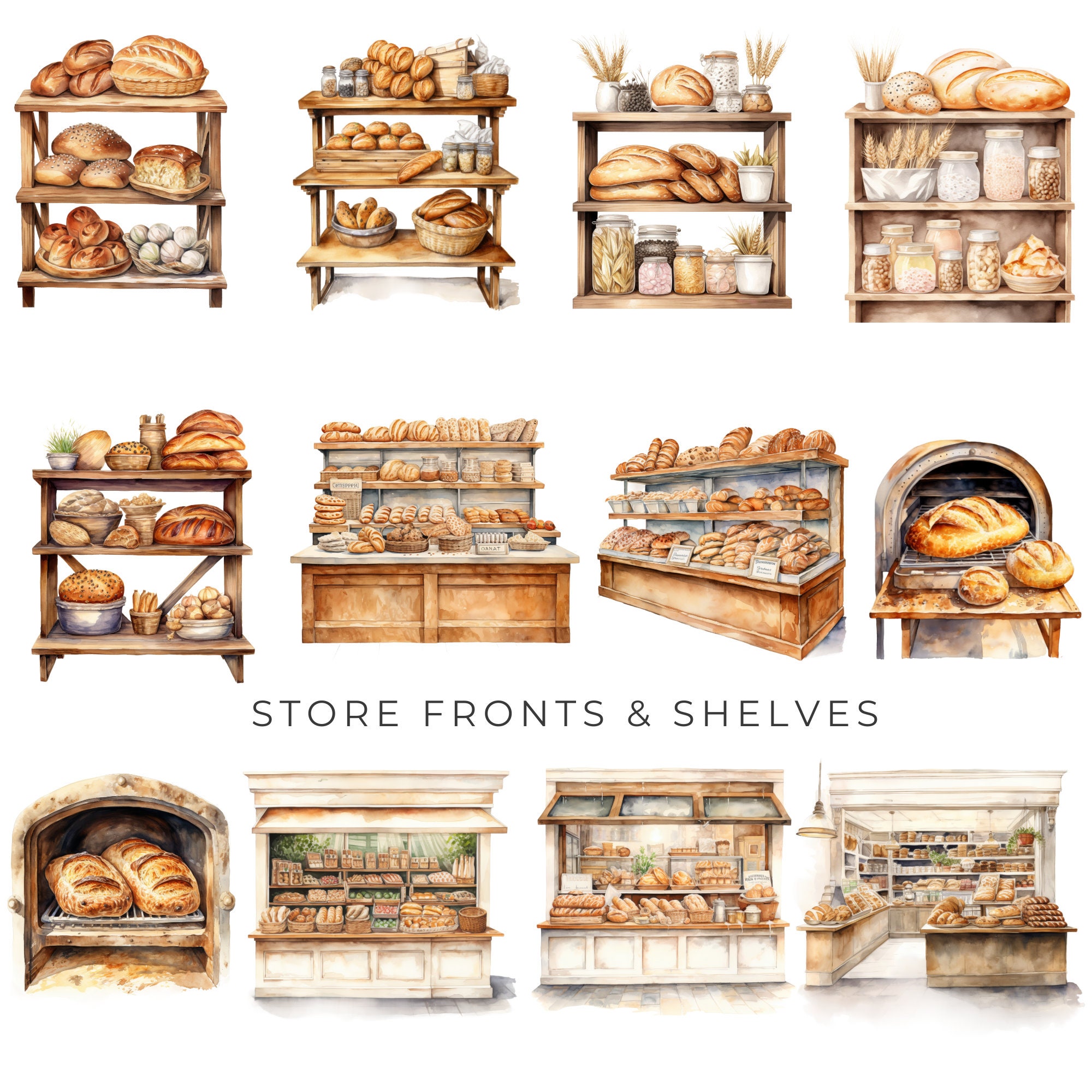 Watercolor Bakery Clipart INSTANT DOWNLOAD Watercolor Sourdough Bread ...