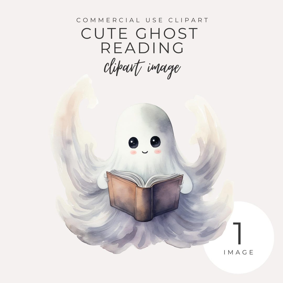 Ghost Reading Books INSTANT DOWNLOAD Cute Ghost Illustration for ...