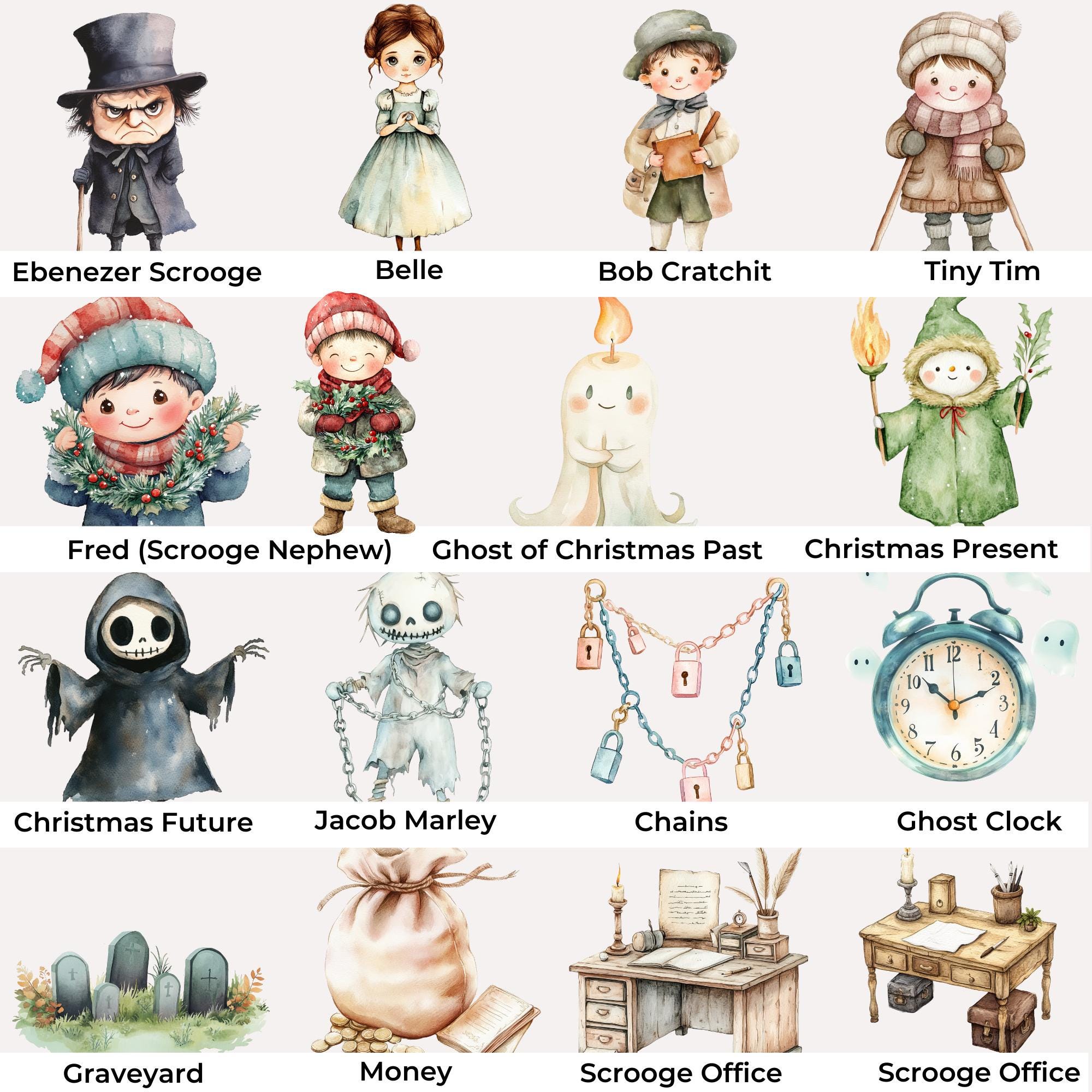 A Christmas Carol Clipart Instant Download Watercolor Charles Dickens ...