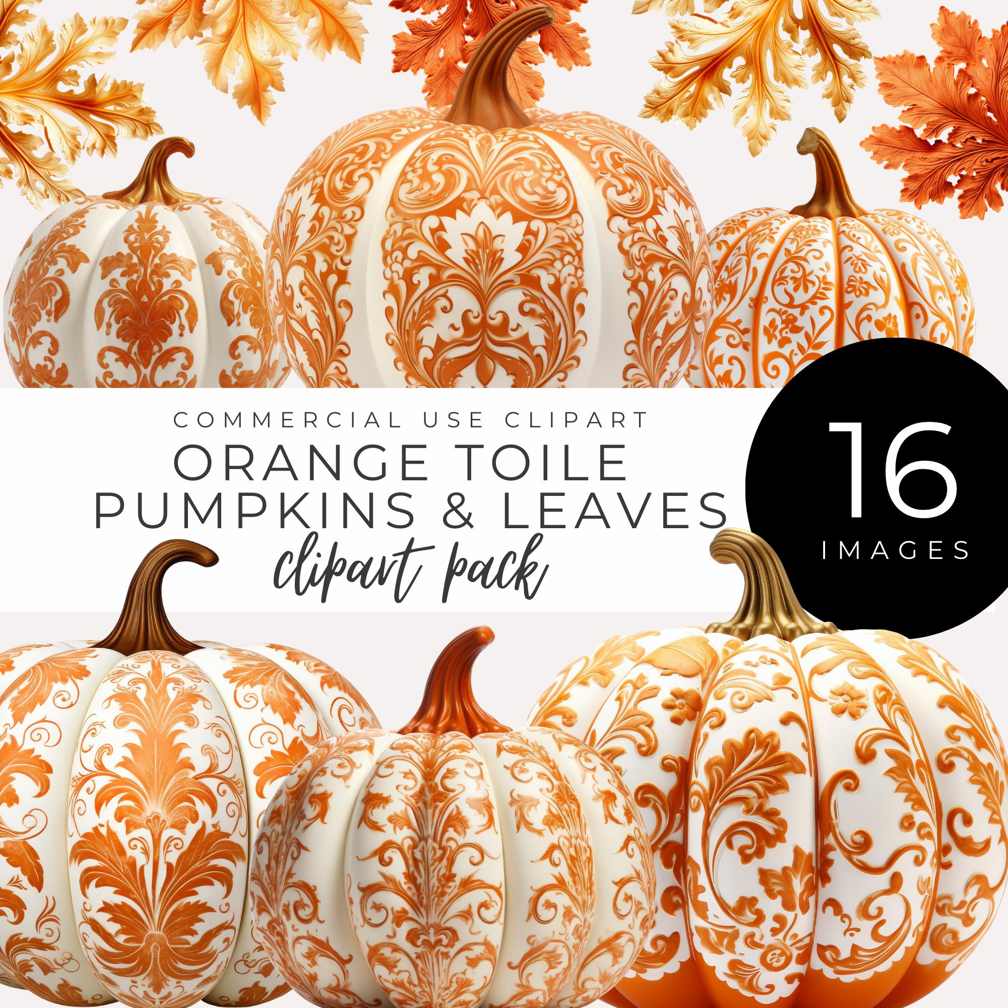 Toile Pumpkin Clipart INSTANT DOWNLOAD White & Orange Graphics, Fall ...