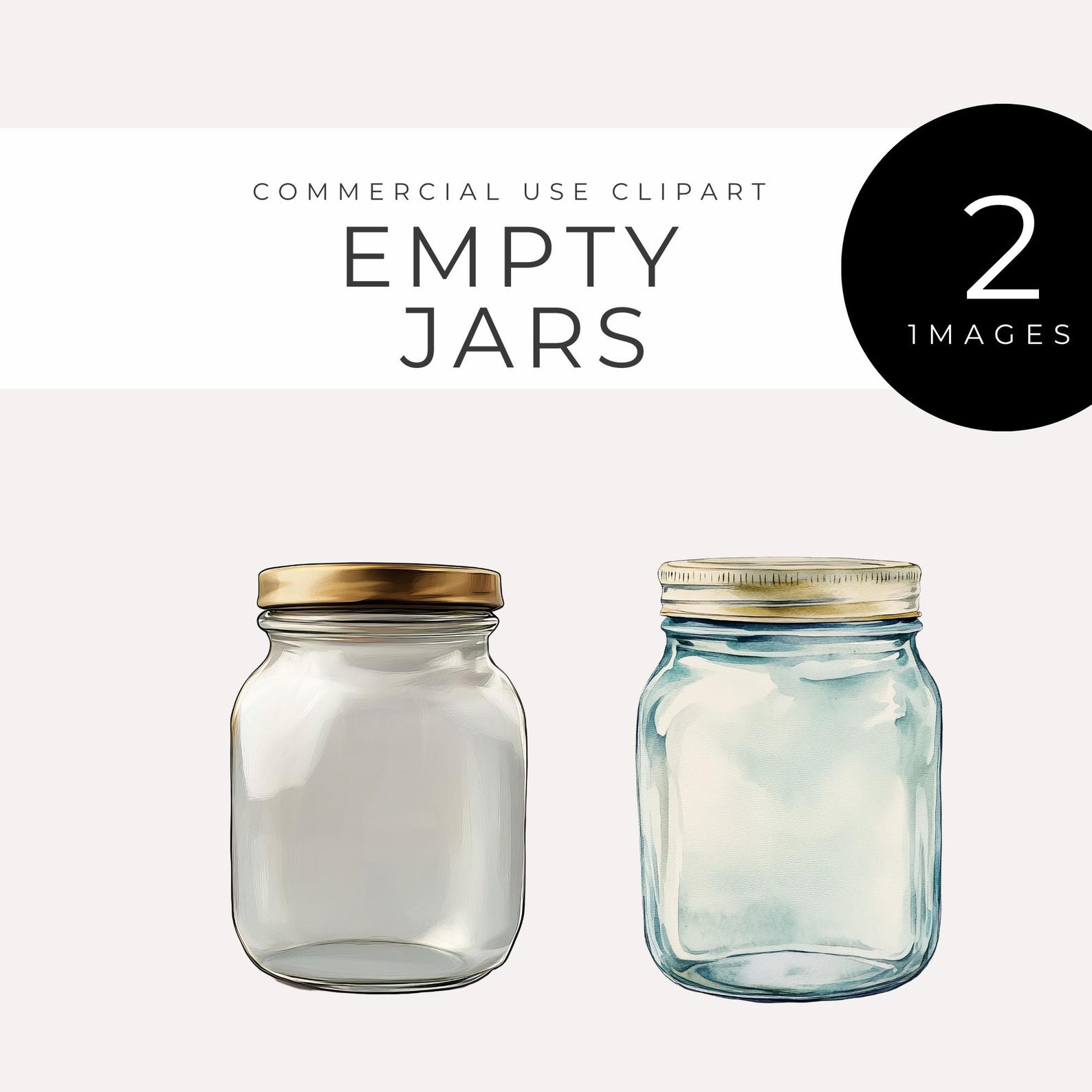 Empty Jar Clipart, Instant Download, Transparent Watercolor Mason Jar ...