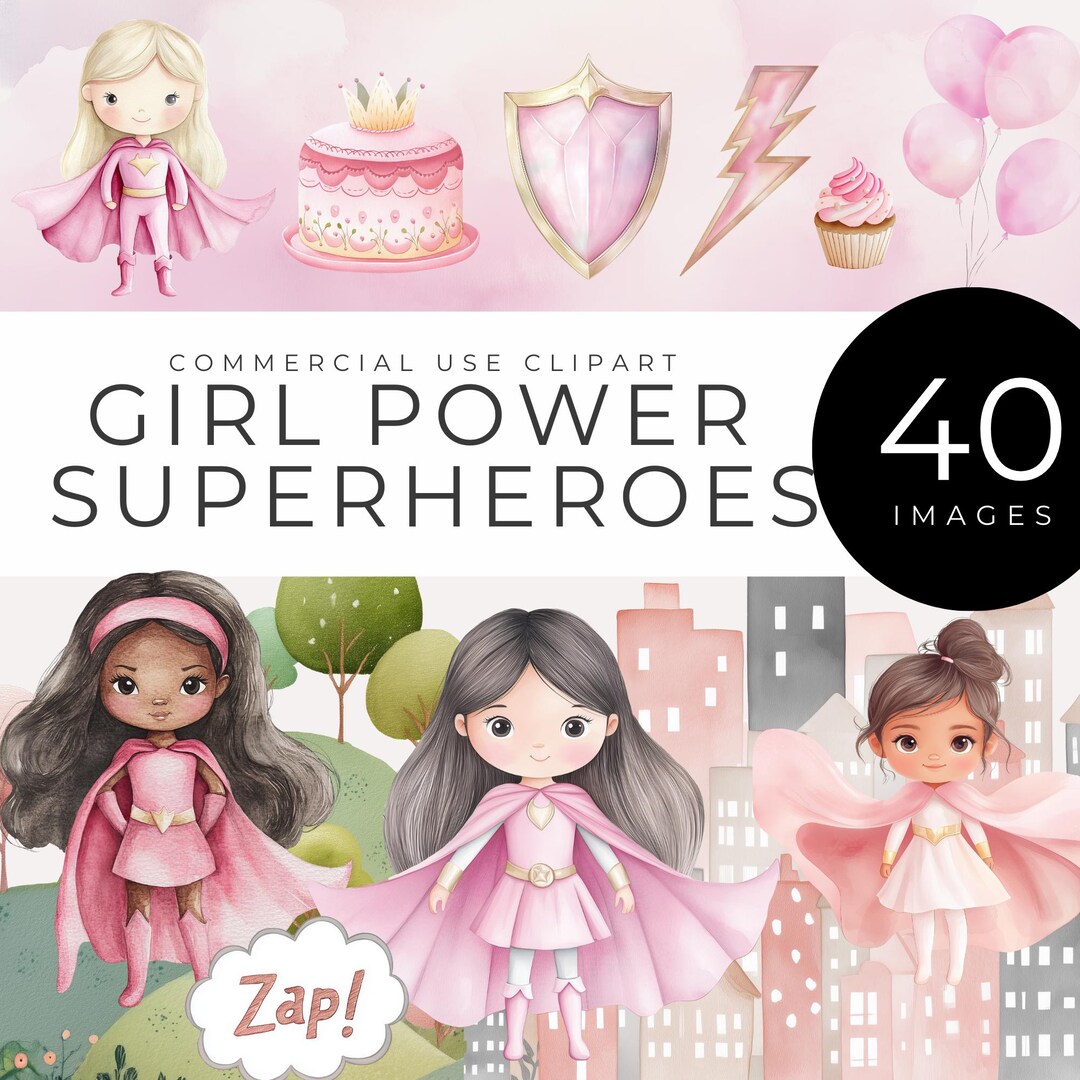Cute Pink Superhero Girl Clipart, Instant Download, Empowering Girl ...