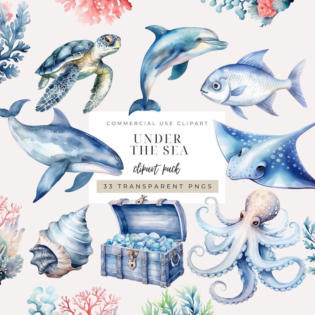 Watercolor Whale Clipart INSTANT DOWNLOAD Under the Sea, Ocean Animal ...