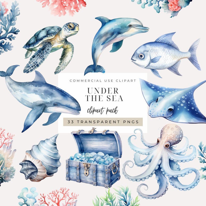 Watercolor Whale Clipart INSTANT DOWNLOAD Under the Sea, Ocean Animal ...