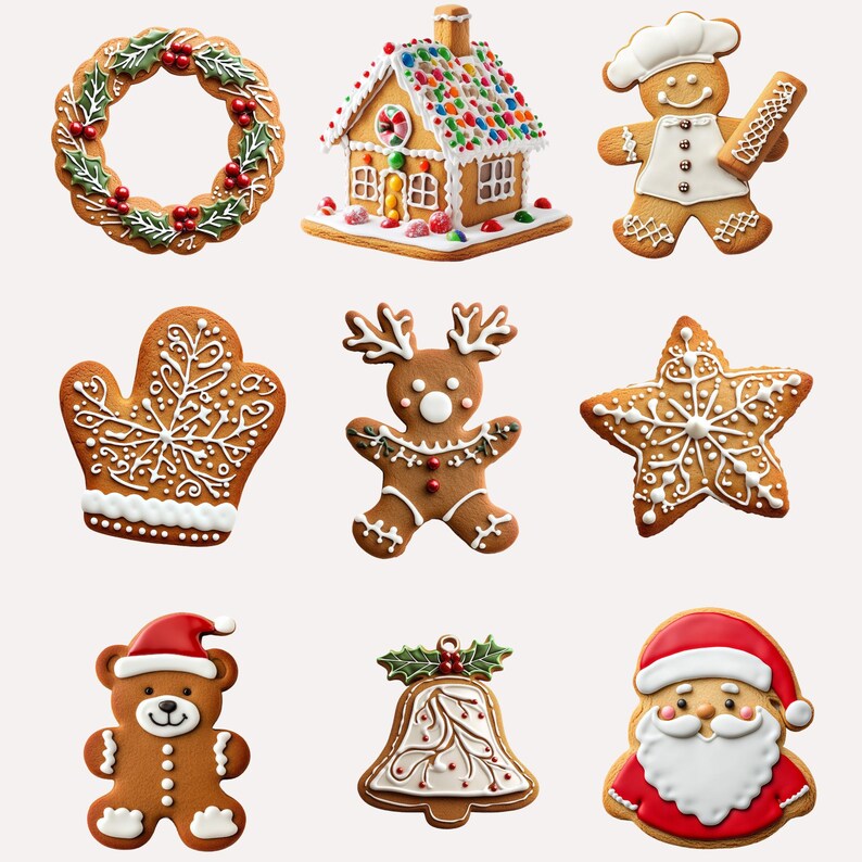 Christmas Gingerbread Clipart INSTANT DOWNLOAD Festive Cookie Graphics ...