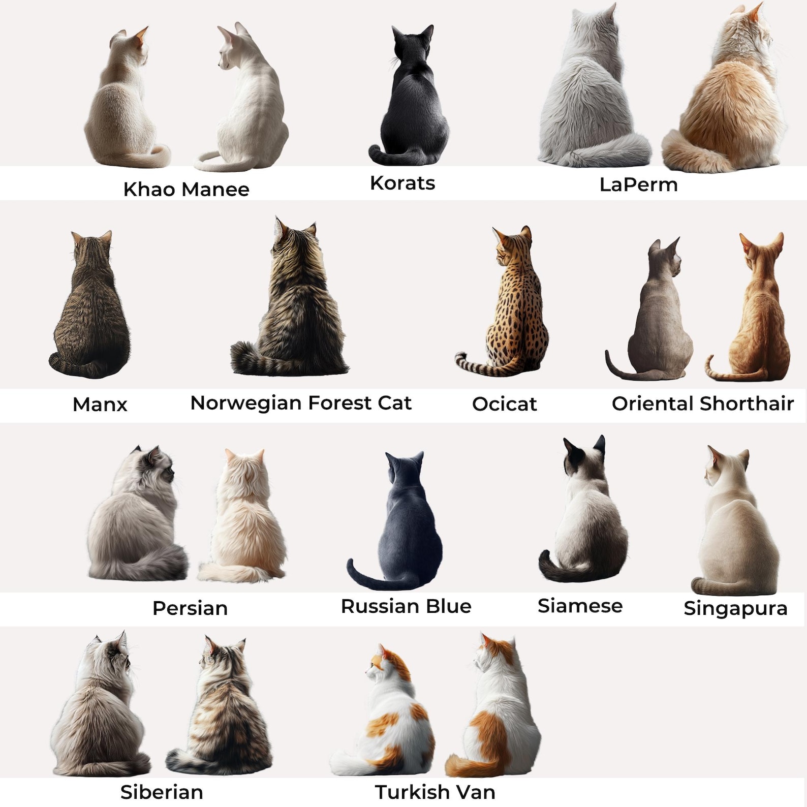 Cat Clipart From Back, Instant Download, Feline Breed Back View ...