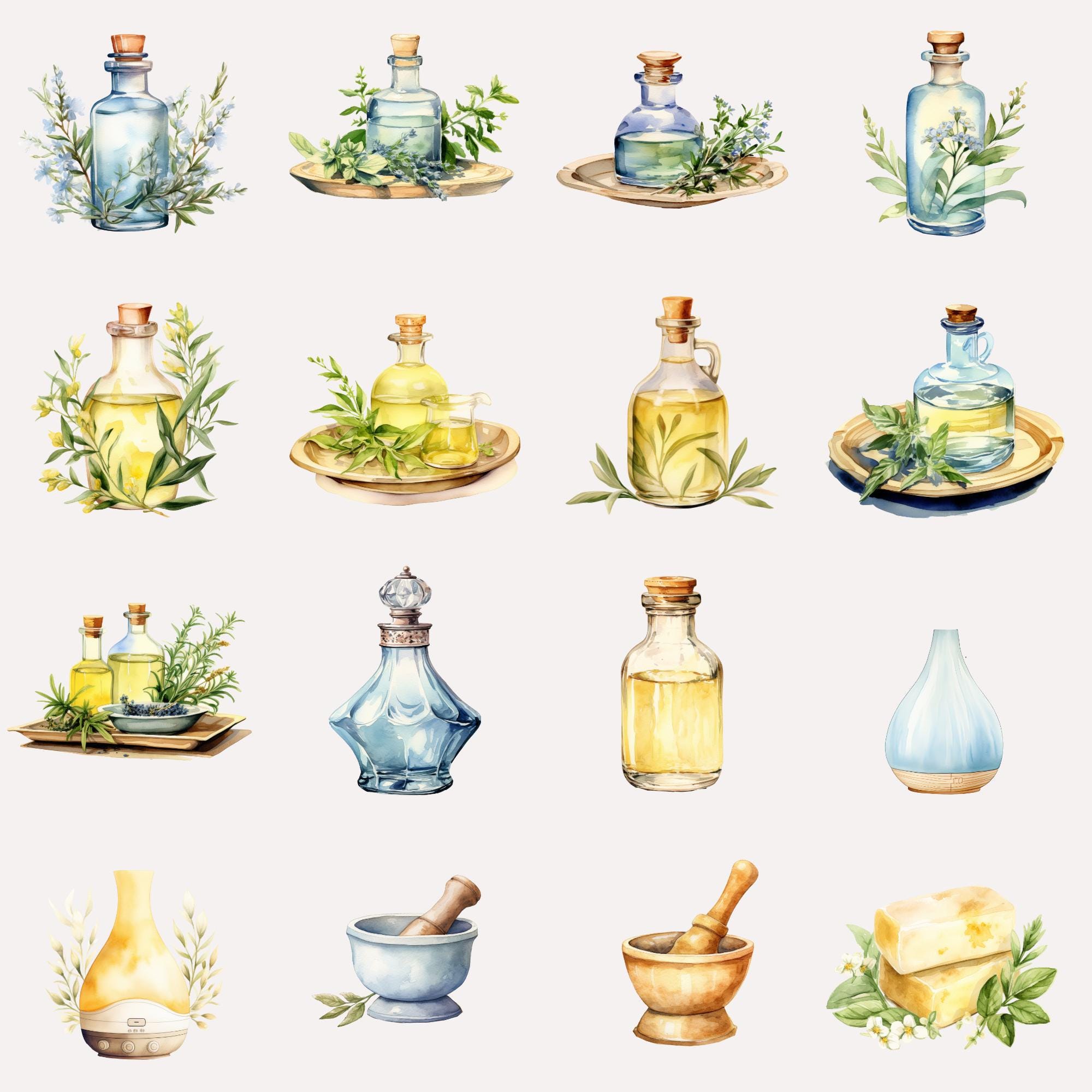 Herbal Oil Clipart INSTANT DOWNLOAD Watercolor Botanicals, Crystal ...