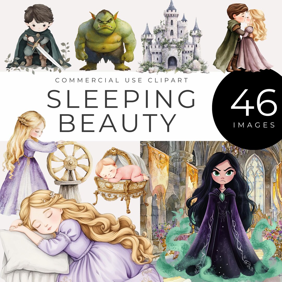 Sleeping Beauty Clipart, Enchanted Slumber Princess, Fairy Tale Story ...