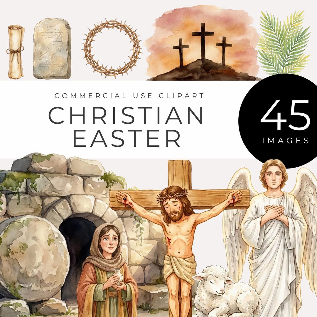 Christian Easter Clipart, Watercolor Jesus Crucifixion & Resurrection ...