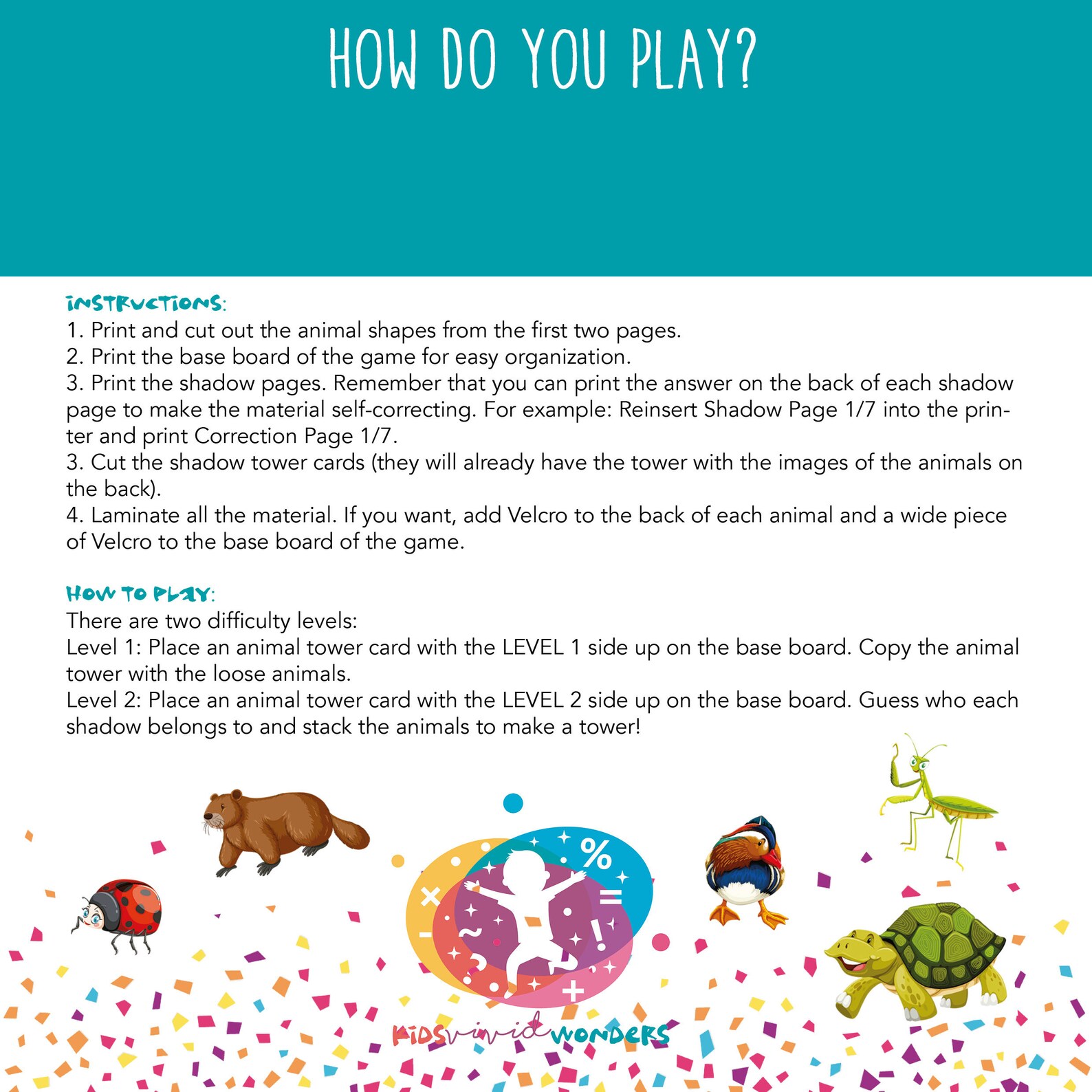 Educational Animal Game - Printable PDF With Difficulty Levels ...